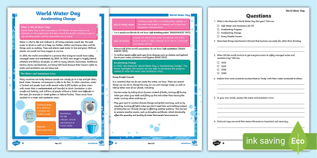 World Water Day Reading Comprehension - UKS2 (teacher made)