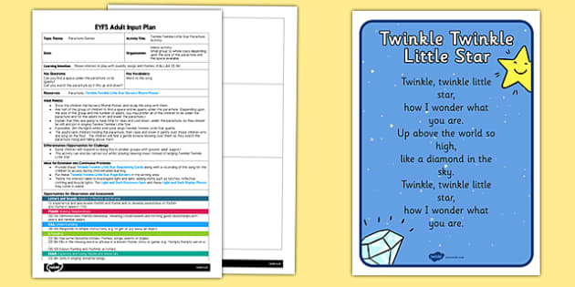 Twinkle, Twinkle Little Star Parachute Activity EYFS Adult Input Plan and