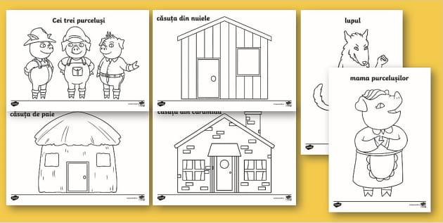 Cei trei purceluși – Desene de colorat - Twinkl