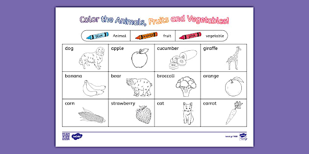 FREE! - * NEW * 英語で動物、野菜、果物を色塗りしよう！Color the Animal, Fruit, Vegetable ...