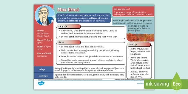 KS1 Max Ernst Fact File (creat de profesori) - Twinkl