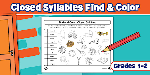 Closed Syllable Word Work Find and Color Worksheet