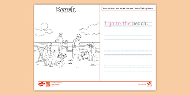 Beach Colour and Write Summer-Themed Tricky Words - Twinkl