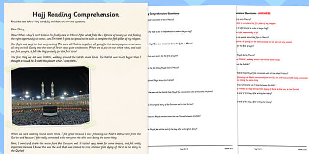 Hajj Reading Comprehension Activity