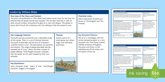 GCSE 'London' Revision Sheet (teacher made)