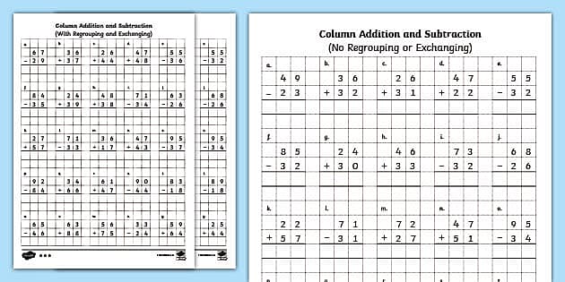 2 Digit Column Addition And Subtraction Worksheet Worksheet