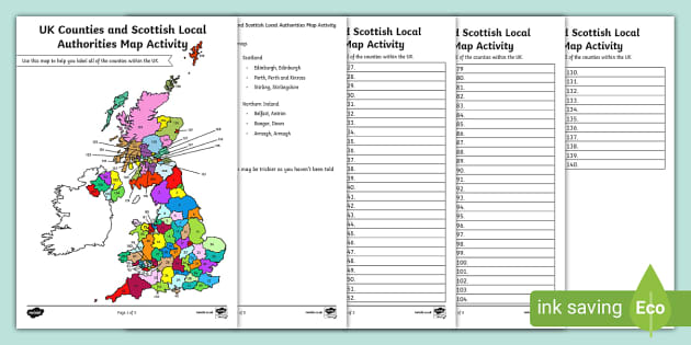 UK Counties Map Activity (teacher made) - Twinkl