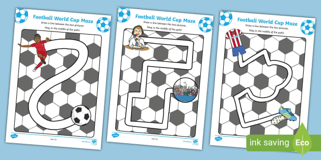 Football World Cup Pencil Control Path Worksheets - football