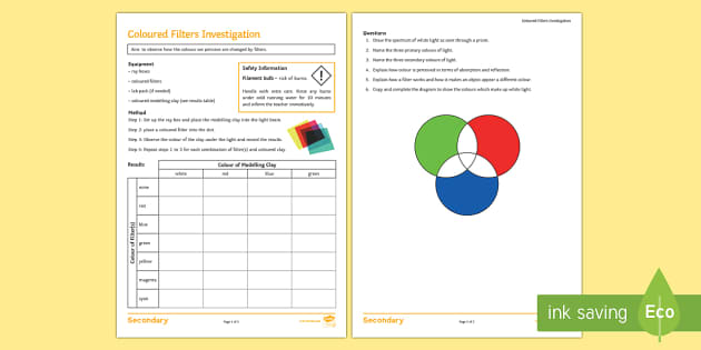 Coloured Filters Investigation Instruction Sheet