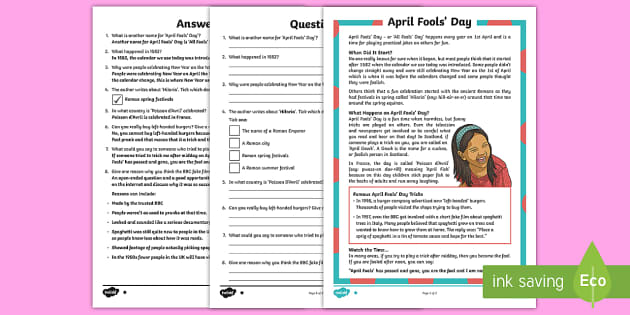 April Fools’ Day Comprehension – Reading Activity – KS2