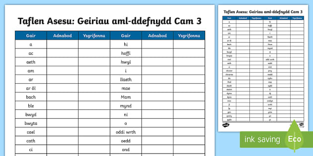 Taflen Asesu Geiriau aml-ddefnydd Cam 3 (teacher made)