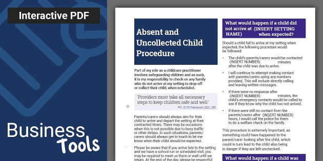 Absent and Uncollected Child Procedure for Childminders