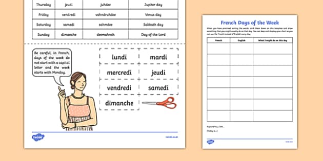 Days Of The Week In French Worksheet Primary Resources KS2 Days Of The Week In French Worksheet Primary Resources KS2