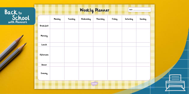 Weekly Schedule | Back to School | Yellow Gingham - Twinkl