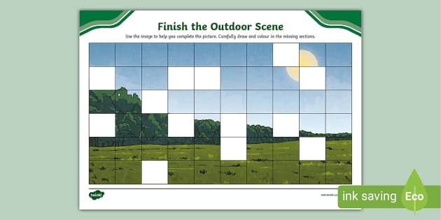 Finish the Outdoor Scene Worksheet (teacher made) - Twinkl