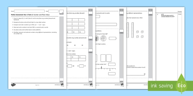 Year 2 Maths Assessment Number and Place Value Test 2 Assessment Pack
