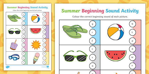 Summer Words Beginning Sounds Worksheet / Worksheet - Twinkl
