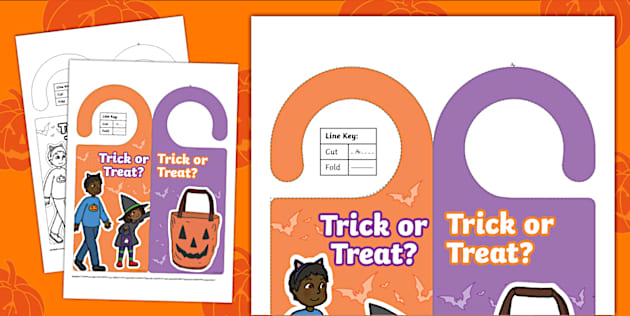 Trick or Treat? Halloween Door Hanger Worksheet - Twinkl