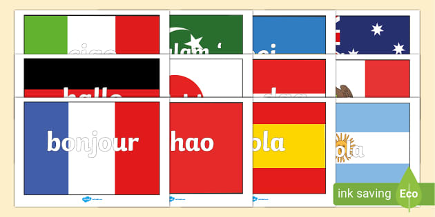 Hello on A4 Flags Languages (teacher made) - Twinkl