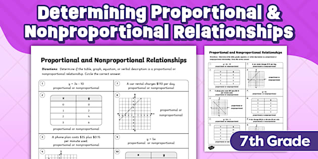 Proportional and Nonproportional Relationships Worksheet