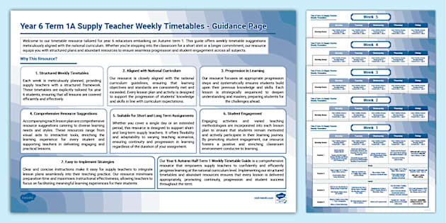Year 6 Term 1A Supply Teacher Weekly Timetables - Twinkl