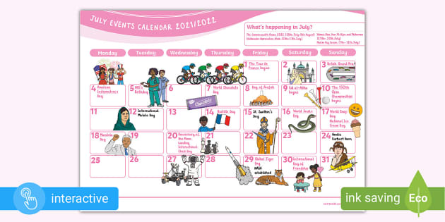 July Events Calendar 2022 (teacher made)