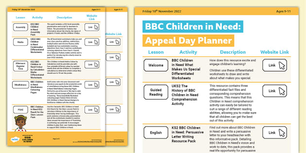 FREE! - BBC Children in Need: Appeal Day Planner (Ages 9-11)