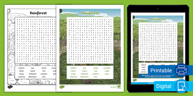 Rainforest Word Search | Natural Ecosystems | Twinkl USA