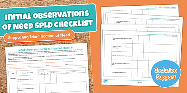Initial Observations Checklist, SpLD - Twinkl