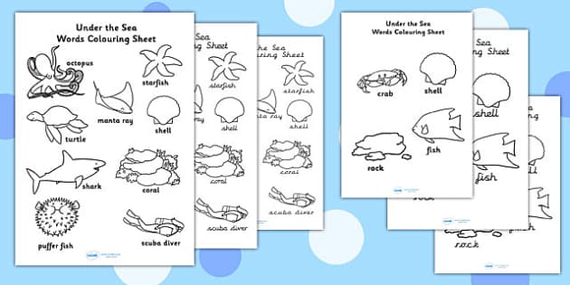 Under the Sea Words Colouring Sheet (teacher made)