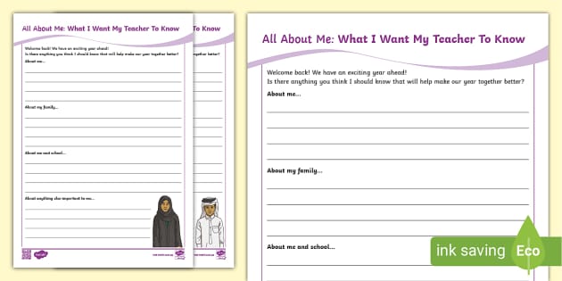 All About Me: What My Teacher Needs to Know (teacher made)