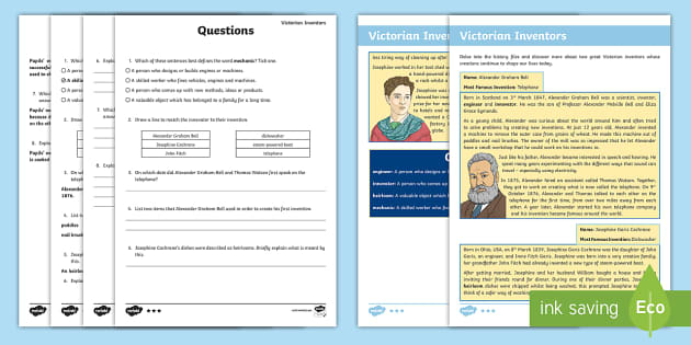 LKS2 Victorian Inventors Differentiated Reading Comprehension Activity