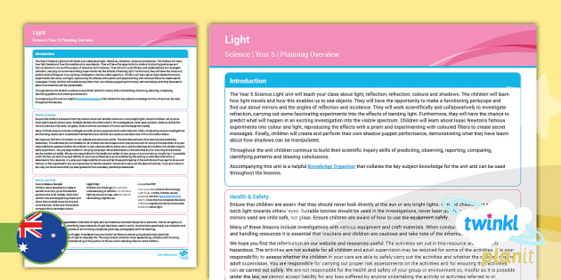Year 5 Science Light Planning Overview - PlanIt Aus Twinkl