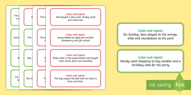 Listen And Repeat 12 13 Word Length Sentence Cards Set 2 - Listen