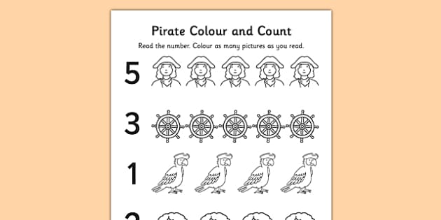 Pirate Themed Count and Colour Sheet (teacher made) - Twinkl