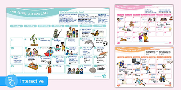 Summer Events Calendar Pack (June - August 2024) - Twinkl
