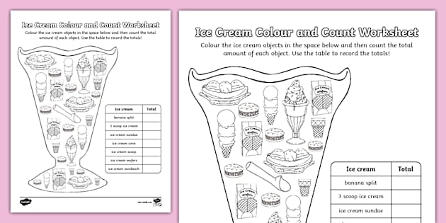 👉 Ice Cream Colour and Count Worksheet - Twinkl