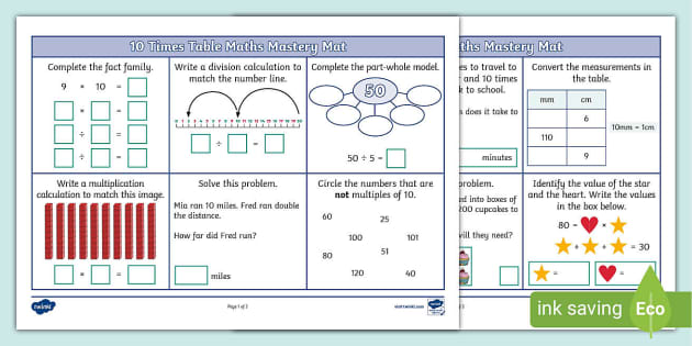 👉 10 Times Table Maths Mastery Mat