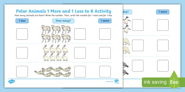 👉 Polar Animals 1 More and 1 Less to 8 Activity | Twinkl
