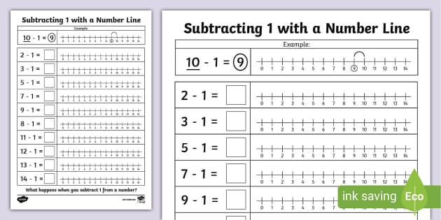 Subtracting 1 With A Number Line Worksheet Worksheet
