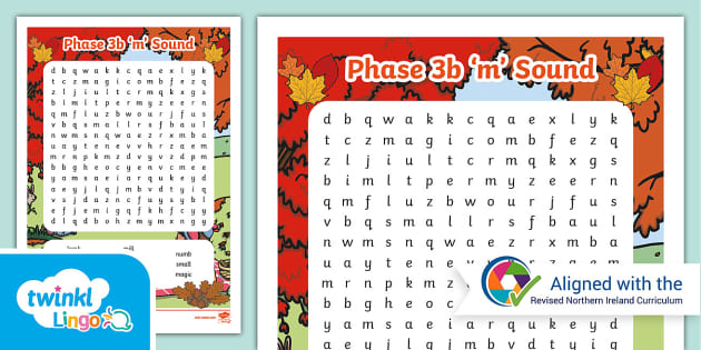 NI Linguistic Phonics Phase 3b 'm' Sound Word Search