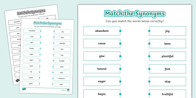 Synonym Words Matching Worksheet (teacher made) - Twinkl