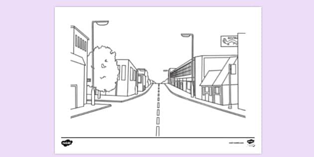 Empty Street Background Colouring Sheet