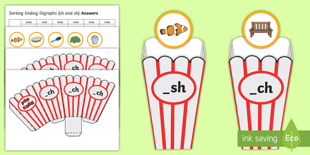Sorting ending digraphs _sh and _ch Cut-Outs
