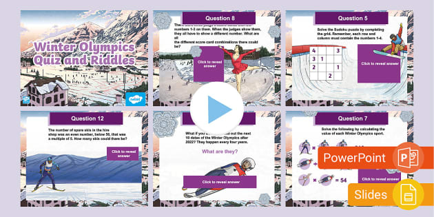 Winter Olympics Quiz and Riddles (Hecho por educadores)