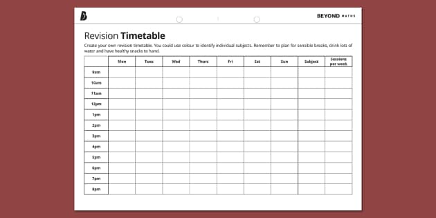 FREE GCSE Revision Timetable Template Beyond Twinkl