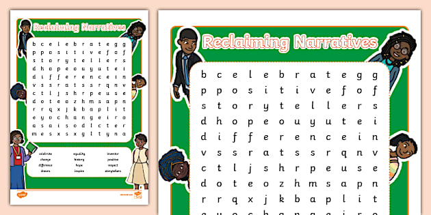 Black History Month Reclaiming Narratives KS1 Word Search