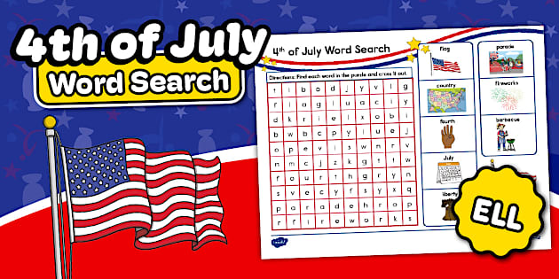 4th of July Word Search for ELL