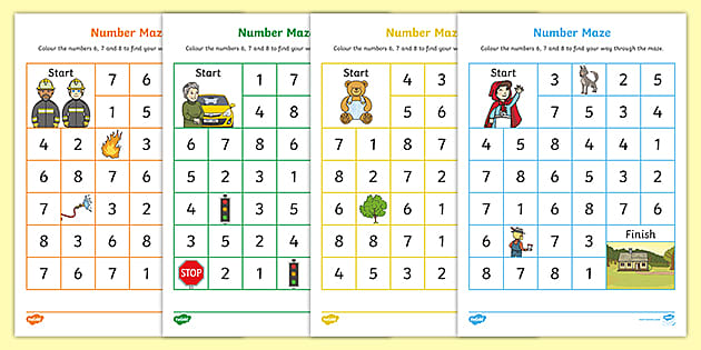 👉 Numbers 6, 7 and 8 Maze Worksheet (teacher made)