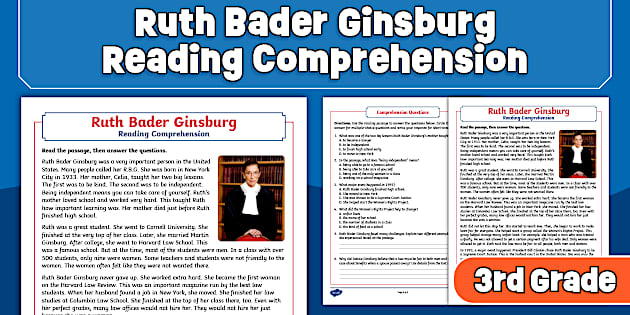 Third Grade Ruth Bader Ginsburg Reading Comprehension Worksheet